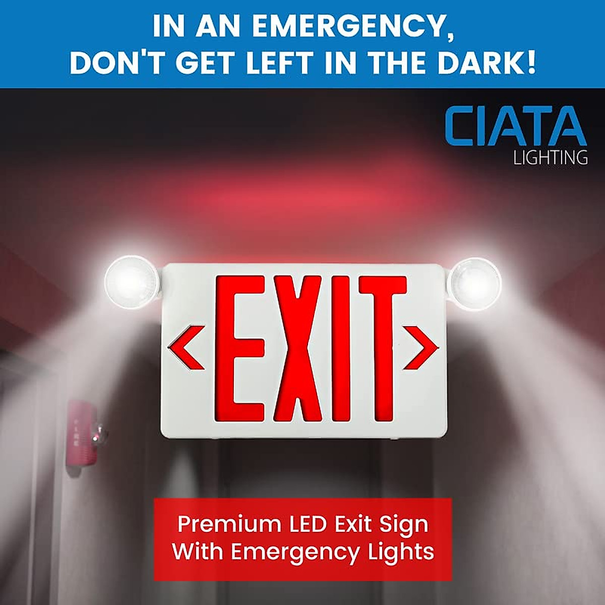 Ciata Ultra Bright Led Decorative Red Exit Sign & Emergency Light Combo with Battery Backup, Fire Exit Sign with Lights, Lighted Exit Signs with Battery Backup, 6-inch Red Letters - 12 Pack