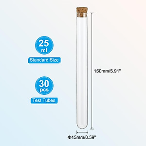 PATIKIL 25ml Test Tubes, 30pcs 5.91x0.59in Glass Clear Round Bottom Test Tube Containers with Cork Stopper for Bead Party Candy Bath Salt Storage Scientific Experiment Plant Propagation