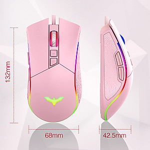 havit RGB Gaming Mouse Wired Programmable Ergonomic USB Mice 4800 Dots Per Inch 7 Buttons & 7 Color Backlit for Laptop PC Gamer Computer Desktop (Pink)