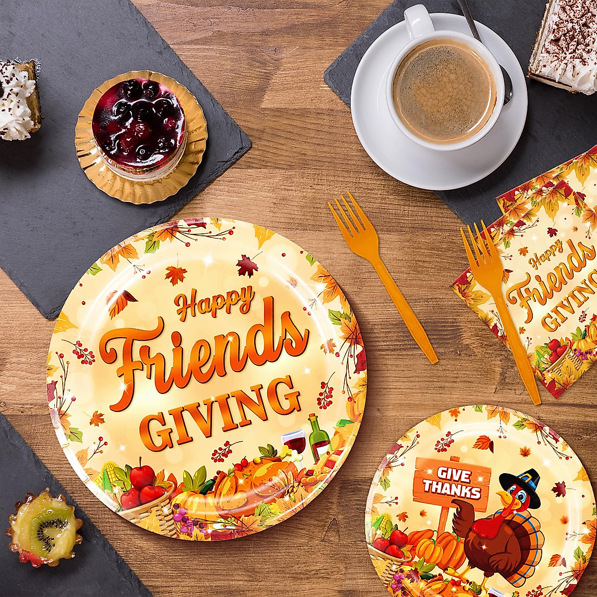 158pcs Friendsgiving Party Decorations, Friendsgiving Tableware Set, Thanksgiving Plates Party Supplies, Fall Table Decorations Give Thanks, Thanks Friends Giving Party Tableware for 20 Guests