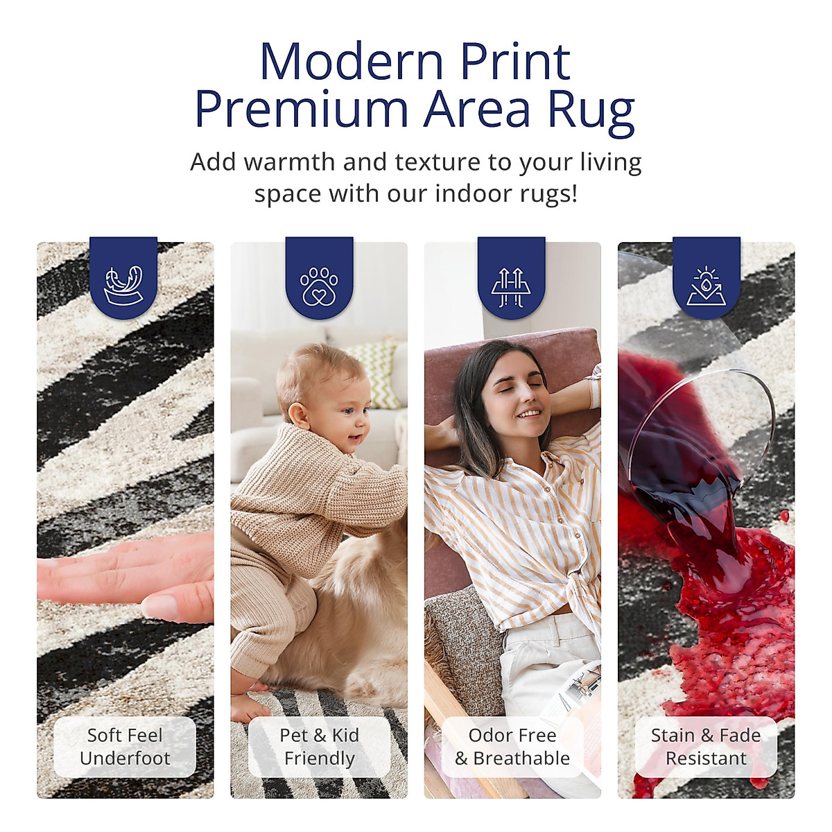 Abani Terra Area Rug for Living Room, Bedroom - Zebra Pattern - Black Cream - 8' x 10' - Durable & Easy to Clean