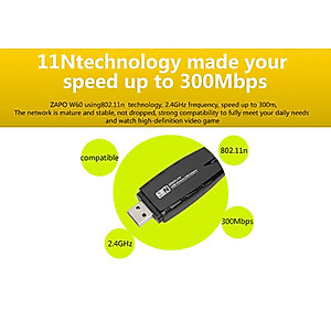 Zyyini WiFi Adapter Card Receiver, 300Mbps USB2.0 W60 5DB RTL8192EU Portable WiFi Adapter Card with Antenna,for Android, for Linux, for Windows XP, for Win7, for Win8, for Win10 Systems