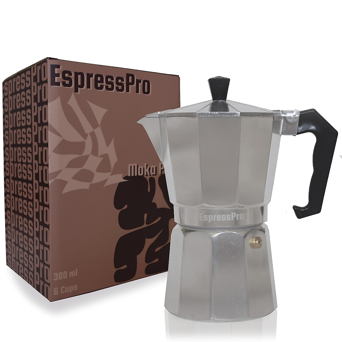 EspressPro- 6 Cup Moka Pot Espresso Maker- Grecas de Cafe Percolator Coffee Pot- Small Coffee Maker- Camping Coffee Makers- Portable Coffee Maker- Cuban Coffee Maker- Stove Top Espresso Coffee Maker