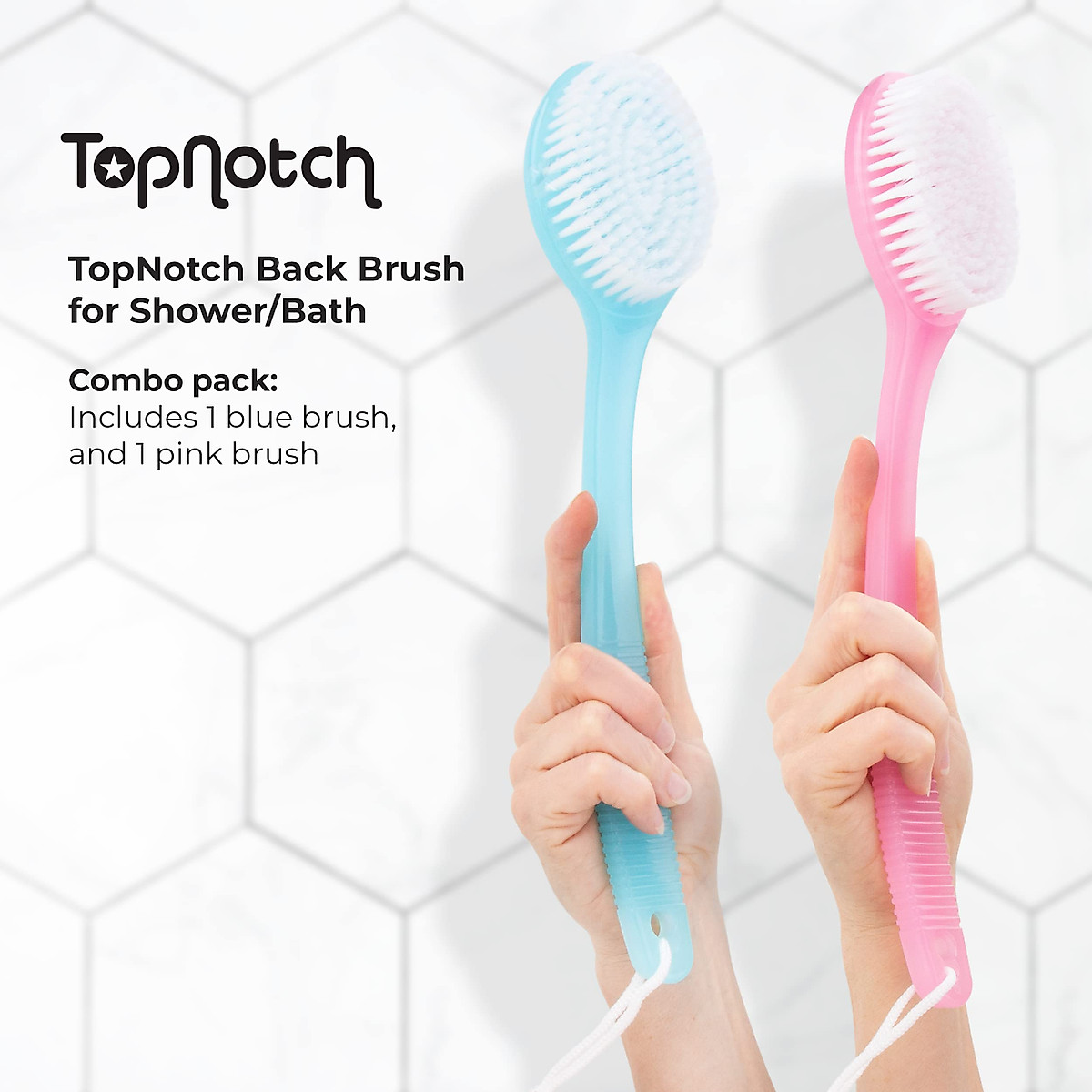 TopNotch Brush with Long Handle - 2 Pack Bath Shower Brushes