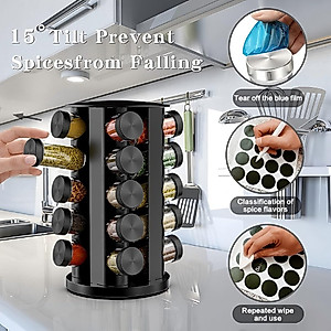 Revolving Spice Rack, Spice Racks Organizer for Kitchen Cabinet , Rotating Seasoning Organizer Storage with Jars , Black
