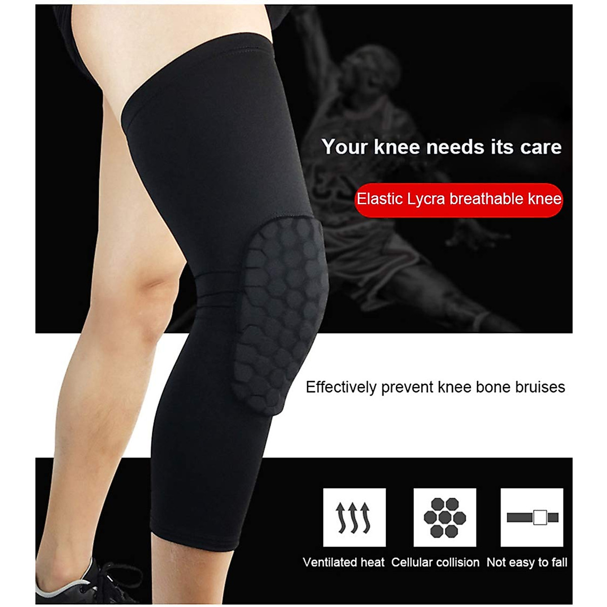 PISIQI Knee Pads Compression Pads Long Leg Sleeve Collision Avoidance Brace Protection Knee Sleeve for Basketball Football Volleyball Cycling (1 Pair)