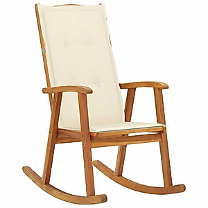 VBSQ Rocking Chair with Cushions Solid Acacia Wood Slirr Chair Rocking Chair Rocker Chair Rocker Camp Chair Rocker Recliner Rocking Camp Chair Rocking Chairs Outdoor Rocking Chair