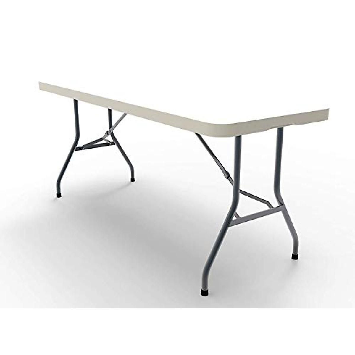 Ontario Furniture 8 Foot Plastic Folding Table - Folds in Half with a Carrying Handle � Rectangular - Lightweight and Portable - White Resin with Sturdy Steel Frame - 30"x 96"