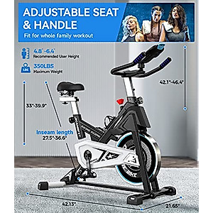Pooboo Magnetic Exercise Bike Stationary, Indoor Cycling Bike with Built-In Bluetooth Sensor Compatible with Exercise bike apps& Ipad Mount, Comfortable seat and Slant Board, Silent Belt Drive, 350LBS