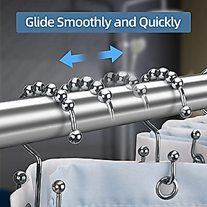 Titanker Shower Curtain Hooks Rings, Rust-Resistant Metal Double Glide Shower Hooks for Bathroom Shower Rods Curtains, Set of 12 Hooks - Chrome