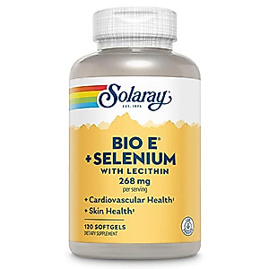 Solaray Bio Vitamin E with Selenium, Vitamin E 400 IU Softgels Plus Selenium 100 mcg, Antioxidants Supplement for Healthy Skin and Heart Support, High Absorption, Lab Verified, 60-Day Guarantee, 60 Servings, 120 Softgels