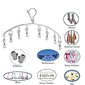 Portable Stainless Steel Clothes Pins Heavy Duty Laundry Drip Hanger with 8 Clips Hanging Drying Rack Closet Organizer