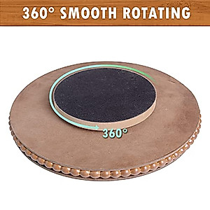 HPC Decor 12 Inch Beaded Wood Lazy Susan- Wooden Lazy Susan Turntable for Table- Farmhouse Round Lazy Susan for Table- Kitchen Turntable 360 Degrees Rotating Table Spinning Tray (Brown)