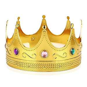 Tytroy Regal King Queen Prince Princess Gold Jeweled Plastic Crown for CostumeParty Birthday Halloween Theater Celebration Anniversary Parade Festival Carnival Mardi Gras or Home Business Decoration