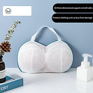 Large Bra Washing Bags for Laundry, 3 Pack Bra Laundry Bags Fine Mesh Women Brassiere Underwear Wash Bags with Handle and Zipper for Delicates Lingerie Washing Machine (Blue)