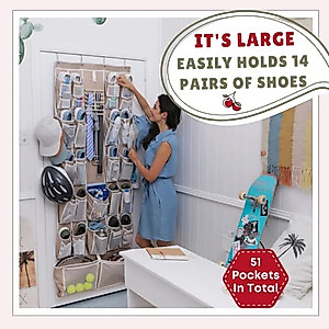 BC BUTLER & CHEF Over Door Shoe Organizer Extra Large With 51 Pockets - With Hanging Rack Rings & Storage Accessories - For Behind Back of Door or Closet, Strong 800D Fabric, Wall Mountable, Holder