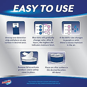 DampRid Hi-Capacity Moisture Absorber Bucket, Fresh Scent, 2 lb. 15.5 oz. & Moisture Detection Strip (2 Pack), Attracts & Traps Excess Moisture