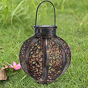 MAGGIFT 2 Pack Hanging Solar Lights,Outdoor Ramadan Solar Lanterns Decorations,Waterproof Hanging Solar Light 6 Lumens,Brown