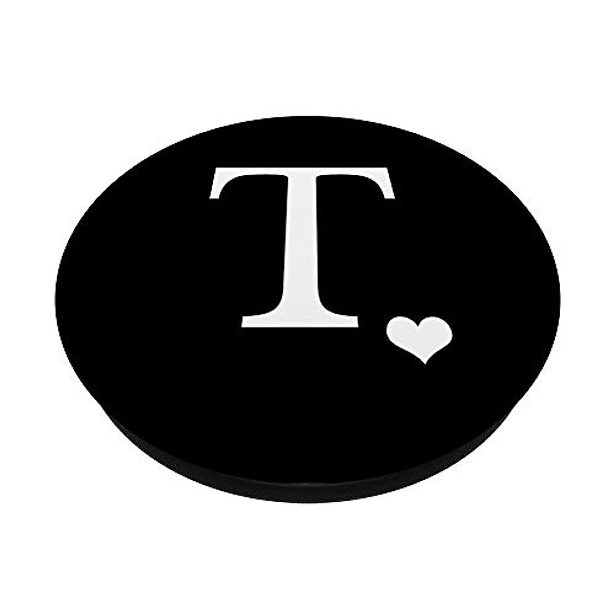 White Initial Letter T heart Monogram on Black PopSockets PopGrip: Swappable Grip for Phones & Tablets