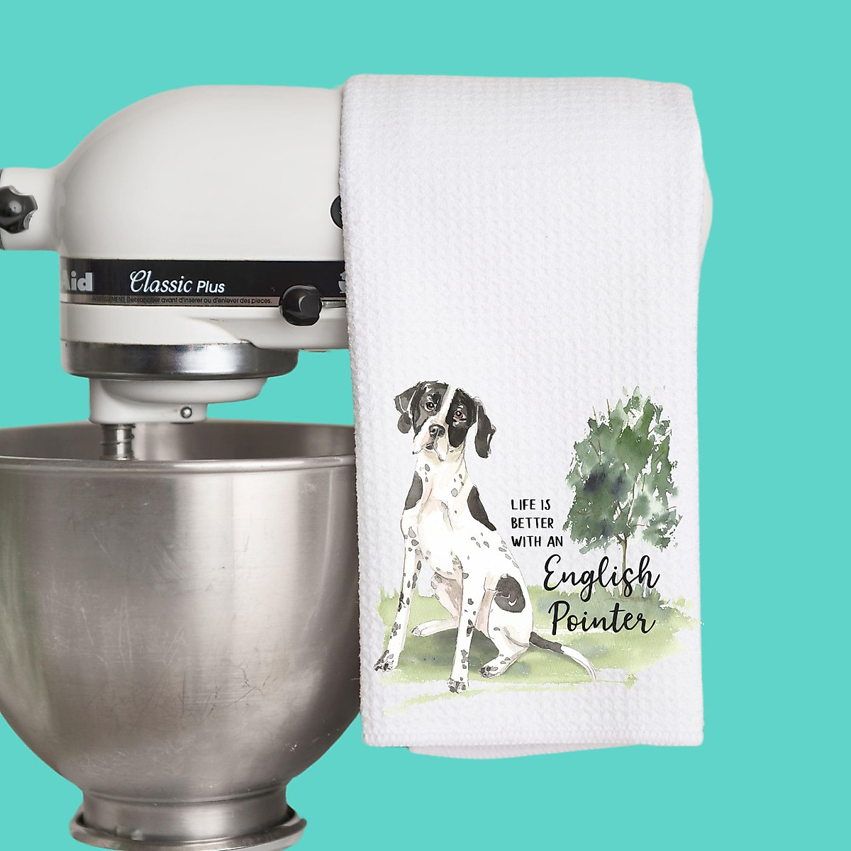 Watercolor Life is Better with an English Pointer Microfiber Kitchen Tea Bar Towel Gift for Animal Dog Lover