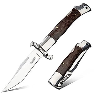 Dispatch Folding Pocket Knife Stainless Steel Mirror Blade, with Wenge Wood Handle, Back Lock Design and Hand-blocking Design for Outdoor, Tactical, Survival, and EDC