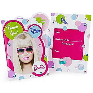 amscan Barbie All Doll’d Up Folded Thank You Cards, 8-Count