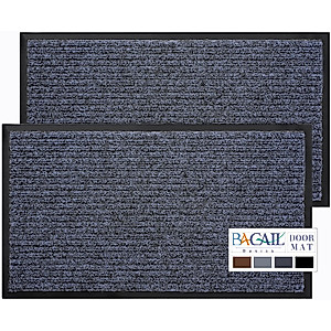 BAGAIL BASICS Door Mat 2-Pack, Doormat Entryway Mats Front Porch Doormats, Non-Slip Dirt-Resistant Entrance Mat, Easy Clean and Durable - 30 x 17 inches, Steel Gray