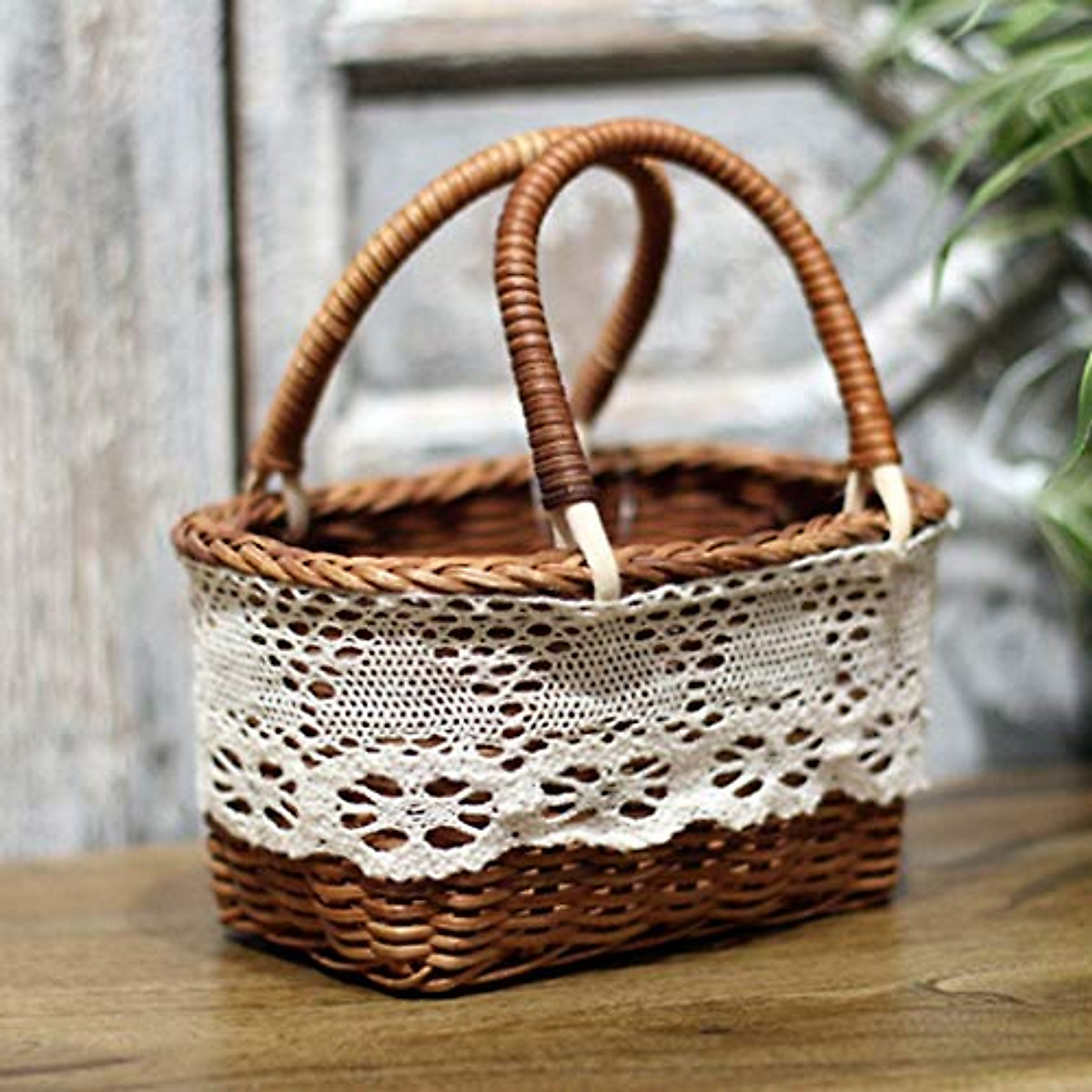WSZJJ Hand-Woven Small Flower Basket Rattan Small Flower Basket Flower Basket Simulation Flower Basket