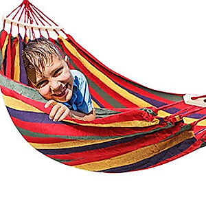 HappyGo Cotton Hammock with Spreader Bar 9ft Canvas Hammock with Tree Straps Carabiners Rainbow Hammock Swing to 550lbs for Patio, Backyard, Garden, Home Lounging Gift to Father`s Day Present