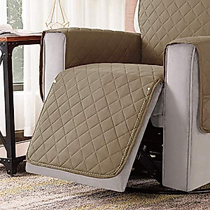 CHUN YI Recliner Chair Cover Reversible Small Recliner Slipcover for Dogs Seat Width to 25 Inch Washable Recliner Chair Protector with Elastic Adjustable Strap for Kids and Pets (Small, Khaki)