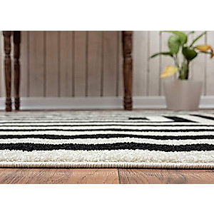 Abani Contemporary Black &amp; Ivory 7&#039;9&quot; x 10&#039;2&quot; Area Rug, Contrasting Geometric Modern Stripe Symmetrical Living Room Carpet Rugs