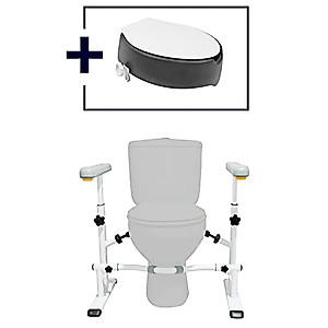 KMINA - Toilet Safety Rails with Raised Seat (Pack), 4 Inch Raised Toilet Seat with Handles for Elderly, Handicap Toilet Seat with Handles Over Toilet