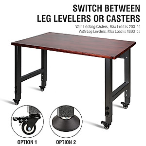 Olympia Tools 48in Adjustable Height Workbench, w/ 14 Levels of Height Adjustment & Heavy Duty Mobile Work Bench for Garage Home Office