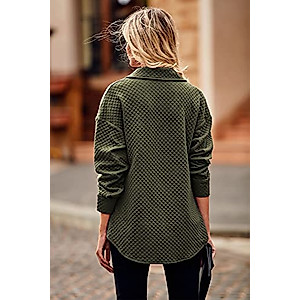 PRETTYGARDEN Women's 2023 Winter Quilted Jackets Lapel Coat Outerwear Casual Long Sleeve Button Down Blouse Shirts Tops (Army Green,Medium)