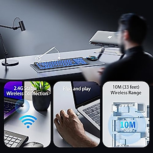Wireless Keyboard and Mouse, Rechargeable, Adjustable 7 Color Backlight, Ergonomic, Quiet, with Phone Holder, 2.4G Stable Connection Slim Mac Keyboard and Mouse