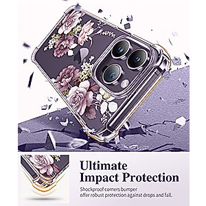 GVIEWIN Compatible with iPhone 14 Pro Case with Screen Protector & Camera Lens Protector, Floral Slim Shockproof Protective Hard PC+TPU Bumper Flower Women Cover, 6.1" 2022(Cherry Blossoms/Purple)