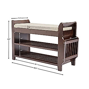 ZLELOUY Shoe Bench Shoe Rack Boot Organizer for Hallway Entryway 2-Tier Bamboo Cushion Storage Shelf(Small (Classic))