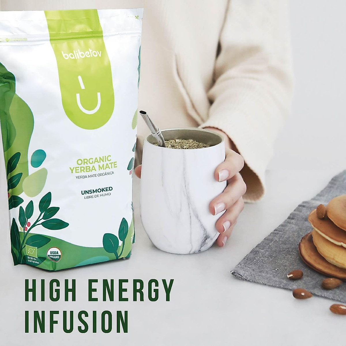 2.2 LB BALIBETOV Organic Yerba Mate Tea - Unsmoked Yerba Mate Pure Loose Leaf Tea - 1 Kg (2.2 LB)