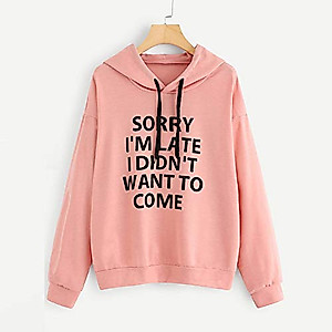 Long Sleeve Pullover Hoodie for Women Men Girls Solid Letter Printed Hooded Sweatshirt Top Blouse Autumn Winter Pink