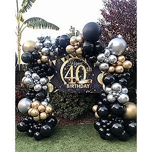 111PCS Black Gold and Silver Balloon Garland Arch Kit Metallic Black Metallic Gold Chrome Silver Latex Balloons Set for Birthday Graduation Bachelorette Wedding New Year Party Decoration
