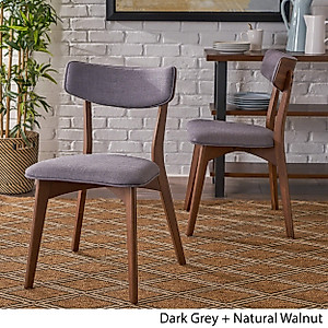 Christopher Knight Home Abrielle Mid-Century Modern Fabric Dining Chairs with Natural Walnut Finished Rubberwood Frame, 2-Pcs Set, Dark Grey / Natural Walnut