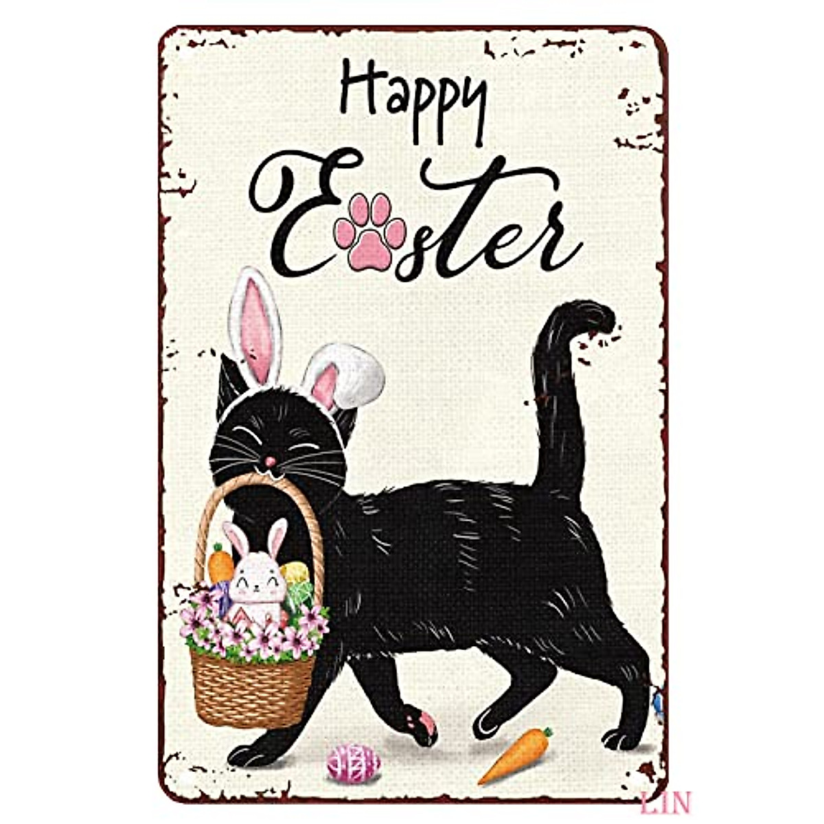 Ascigo Easter Signs Outdoor Happy Easter Garden Black Cat Rabbit Bunny Easter Egg Welcome Tin Sign Chic Art Wall Metal Decorations Funny Iron Plaque Signs Gift for Living Room Office 8x12 inch