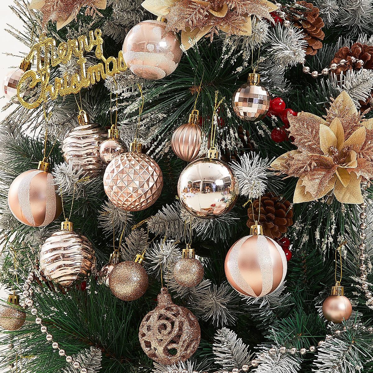 100PCS Shatterproof Christmas Tree Ball Ornaments, Assorted Baubles Set with Glitter - For Holiday Decor