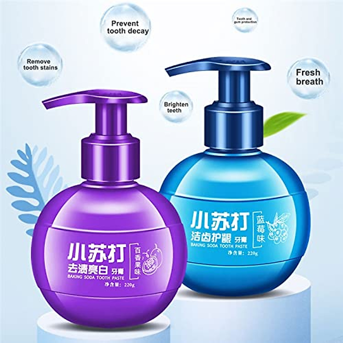 220g Instant Clean Intensive Stain Removal Whitening Toothpaste Baking Soda Blueberry Flavor Toothpaste Prevent Tooth Decay (Purple)