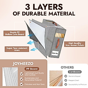 Joymeezo 4 Pack Grey Bed Sheet Organizer, Bedding Sheets Set (Queen & King) Storage Box with a Band, 2 Windows & 2 Handles, Foldable Linen Sheet Storage Container for Closet Organizing