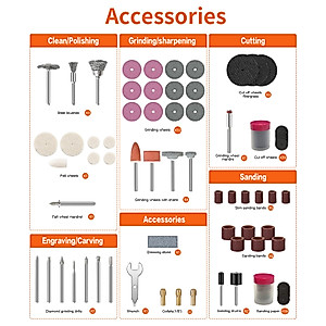 HARDELL Rotary Tool Accessories, 227pcs Power Rotary Tool Accessories Kit, 1/8"(3.2mm) Diameter Shanks, Universal Fitment for Easy Cutting, Polishing, Sanding, Carving, Grinding(Orange)