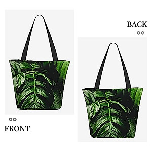 VACSAX Tote Bag for Women Reusable Shopping Bags tropical green leaves Print Shoulder Handbag Aesthetic Totes for Grocery
