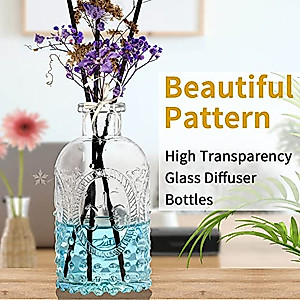 Gift Set-Diffuser Glass Bottles Decorative Bottles Vases Set of 4 Empty Clear DIY Fragrance Reed Diffuser Storage Bottle with Reeds Sticks for Home Office Desk Decoration Wedding Valentine Girl Women