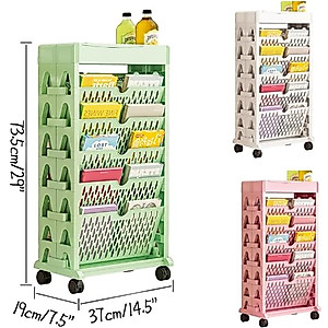 Mobile Shelf Cart, Mobile Shelf Organizer, 6 Tier Desk Organizer, Rolling File Organizer with Casters, Storage,Green