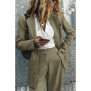 PRETTYGARDEN Women's 2024 Fall Two Piece Outfits Blazer Jacket and Wide Leg Pants Pockets Business Casual Suit Sets (Army Green,Large)